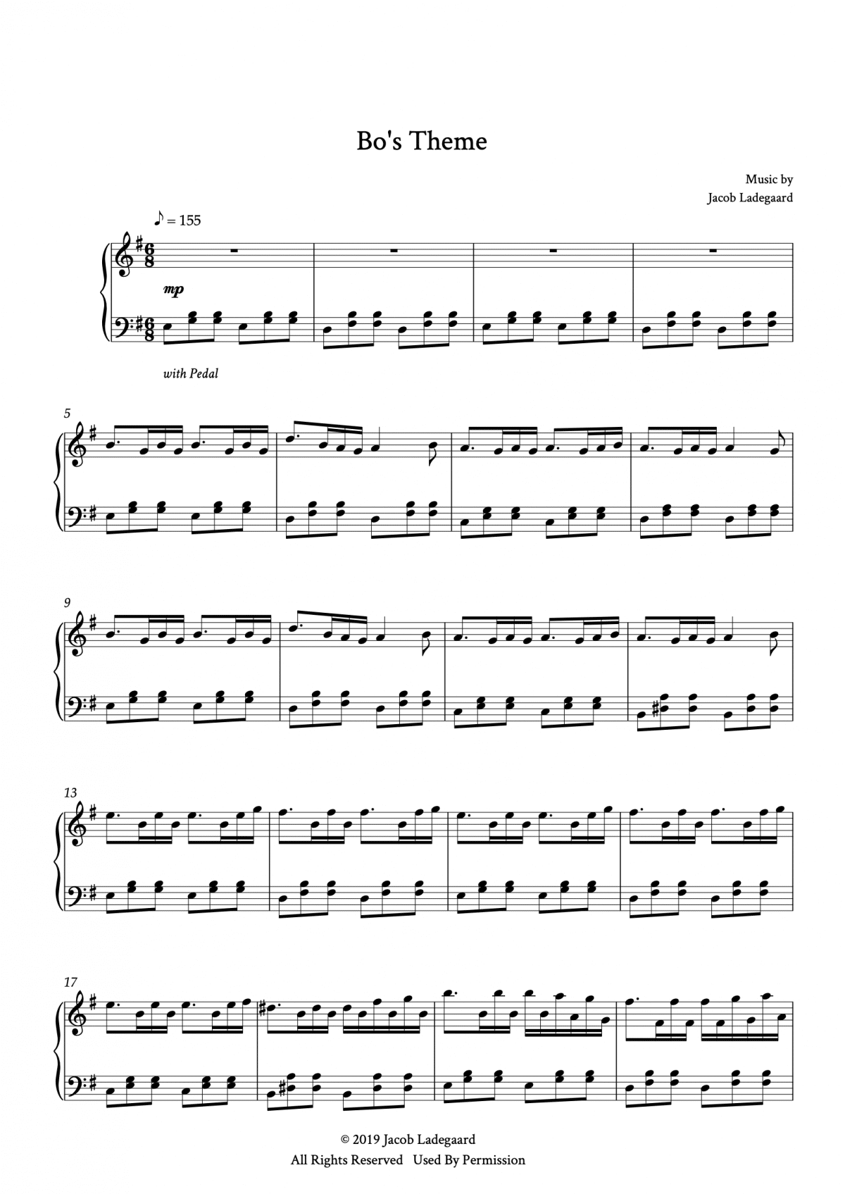 Bo's Theme - Sheet Music by Jacob's Piano
