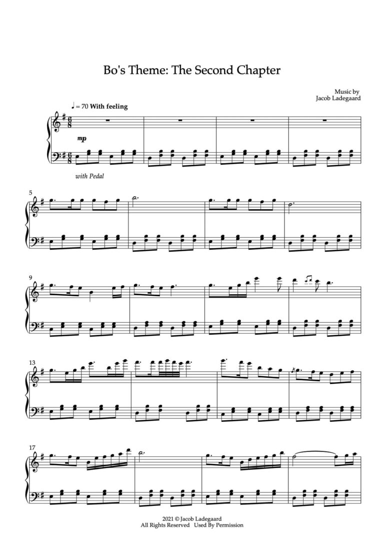 Bo's Theme - Sheet Music - Jacob's Piano