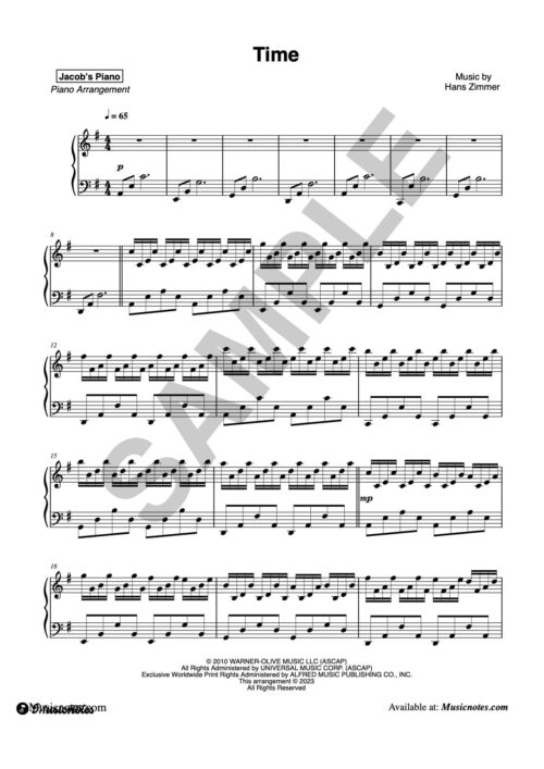 Time (from "Inception") (Sheet Music) - By Jacob's Piano